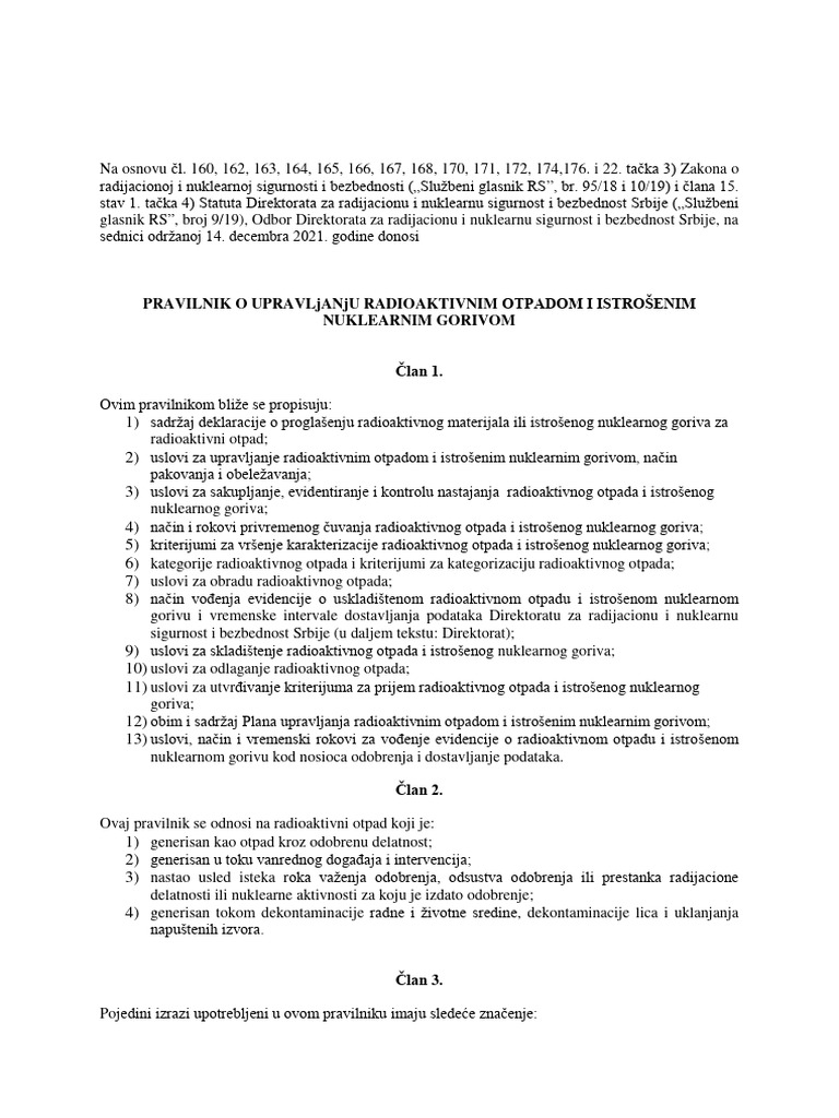 P25 Pravilnik o Upravljanju RAO I ING LAT | PDF