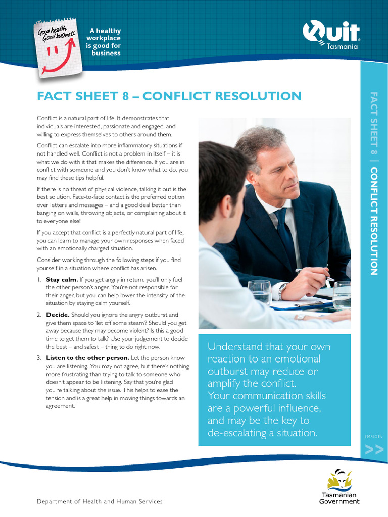 Fact Sheet 8 Conflict Resolution | PDF | Anger | Conflict Resolution