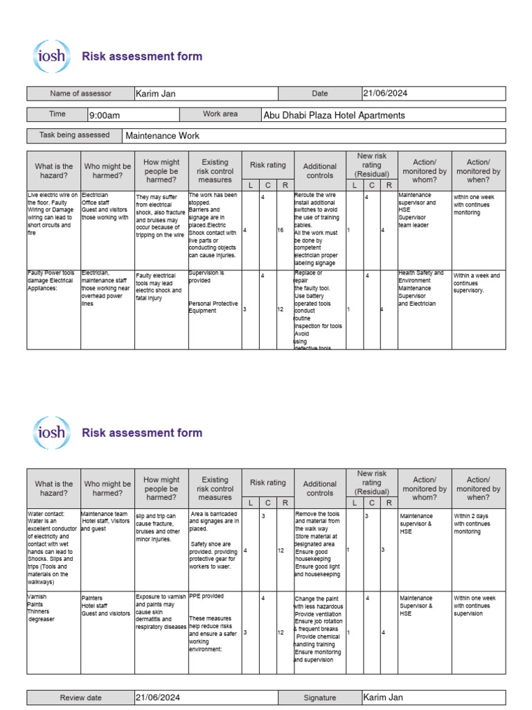Comprehensive Risk Assessment Form | PDF | Personal Protective ...