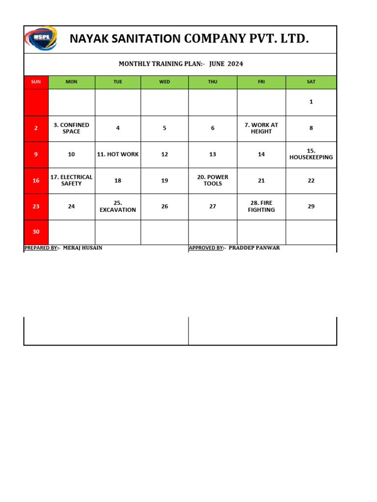 Monthly Hse Training Plan | PDF