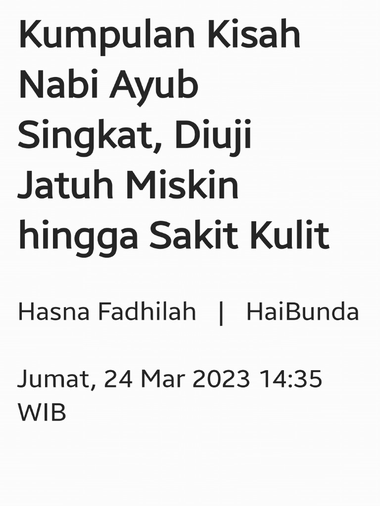 Kisah Kedua Nabi Ayub | PDF
