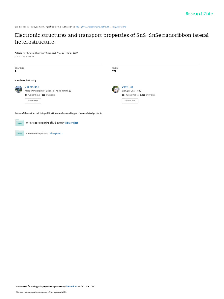 Electronic Structures and Transport Properties of SnS-SnSe Nanoribbon ...