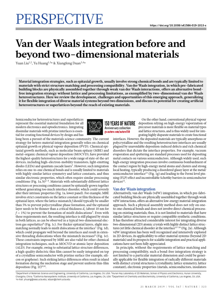 Van Der Waals Integration Before and Beyond Two-Dimensional Materials | PDF | Intermolecular ...