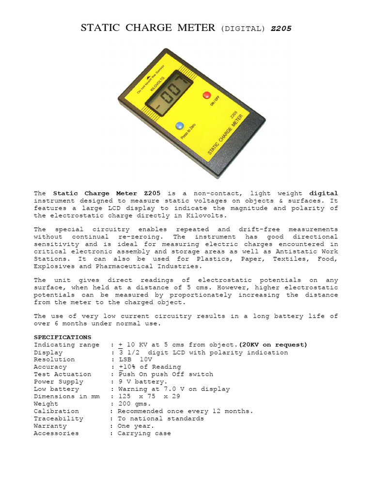 Z 205 Static Charge Meter | PDF | Technology & Engineering