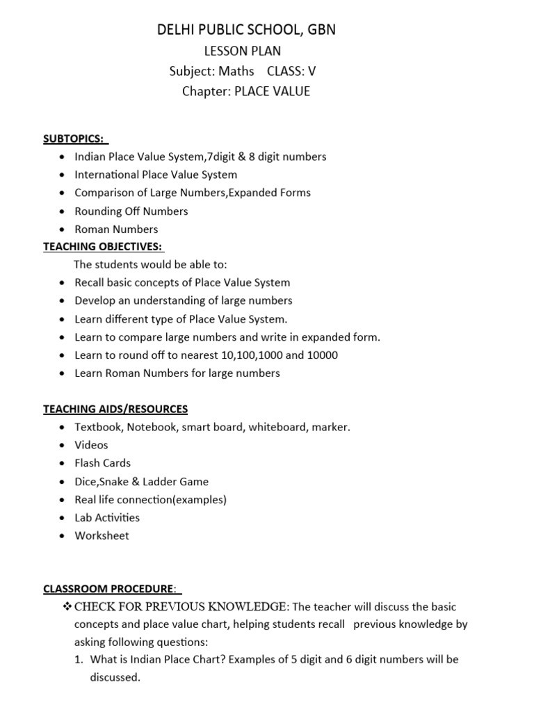 Lesson Plan Class 5 | PDF | Teachers | Lesson Plan