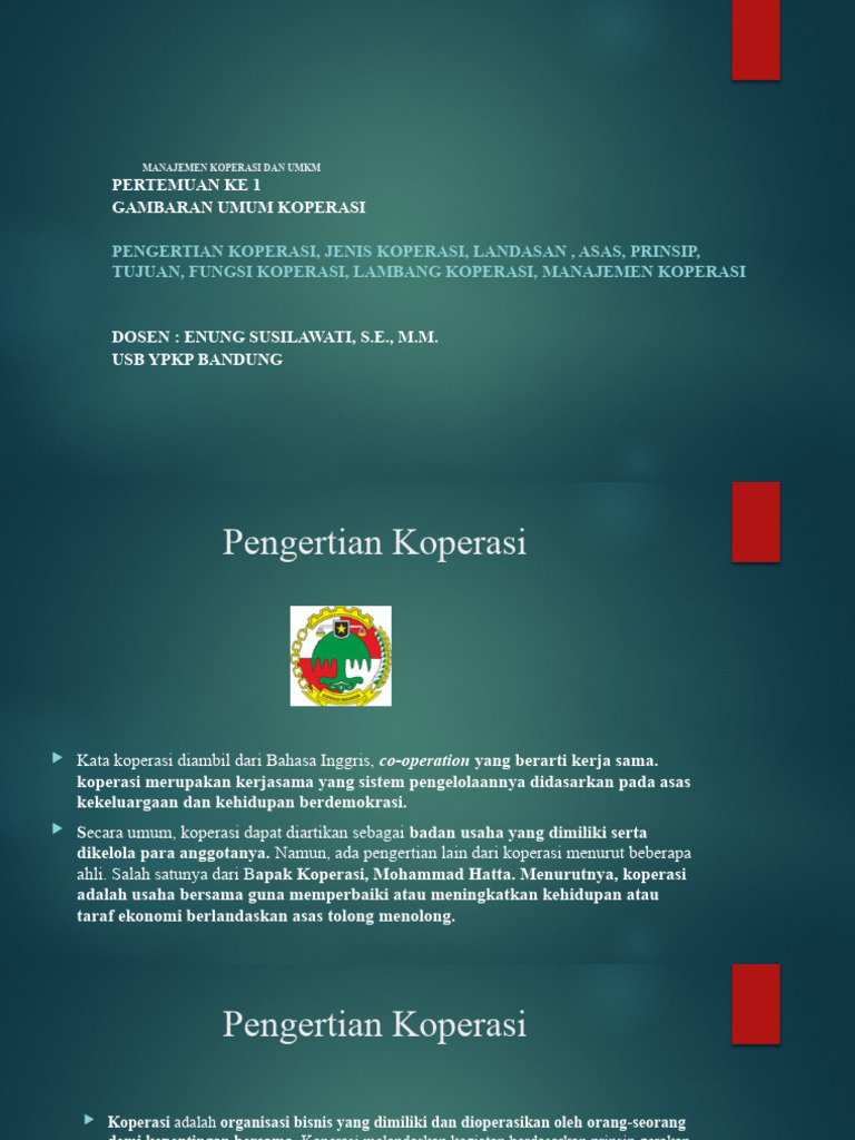 P.1 - Pengertian Koperasi, Jenis Koperasi, Manajemen Koperasi | PDF