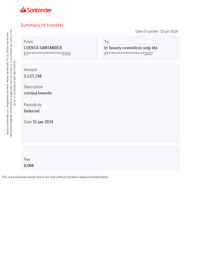 Bank Transfer Receipt Details | PDF