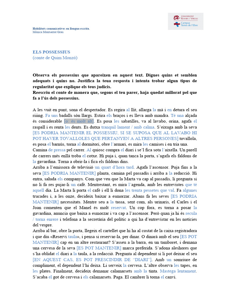Sessió 10 Hce Mmg. Els Possessius Quim Monzó Resolt | PDF