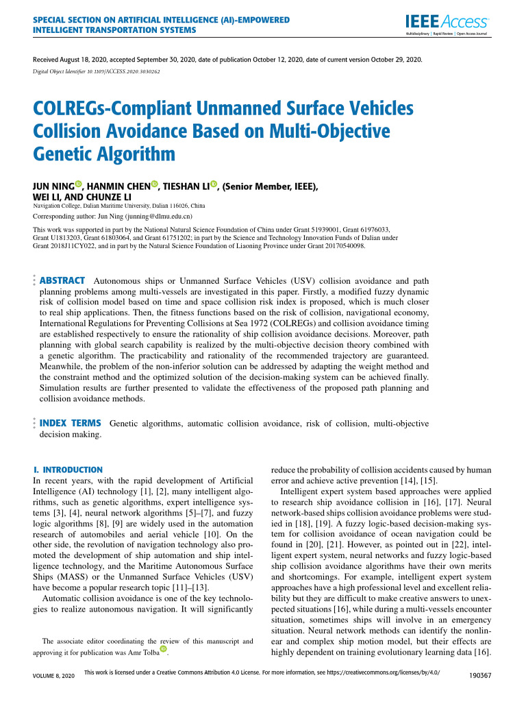 COLREGs-Compliant Unmanned Surface Vehicles Collision Avoidance Based On Multi-Objective Genetic ...