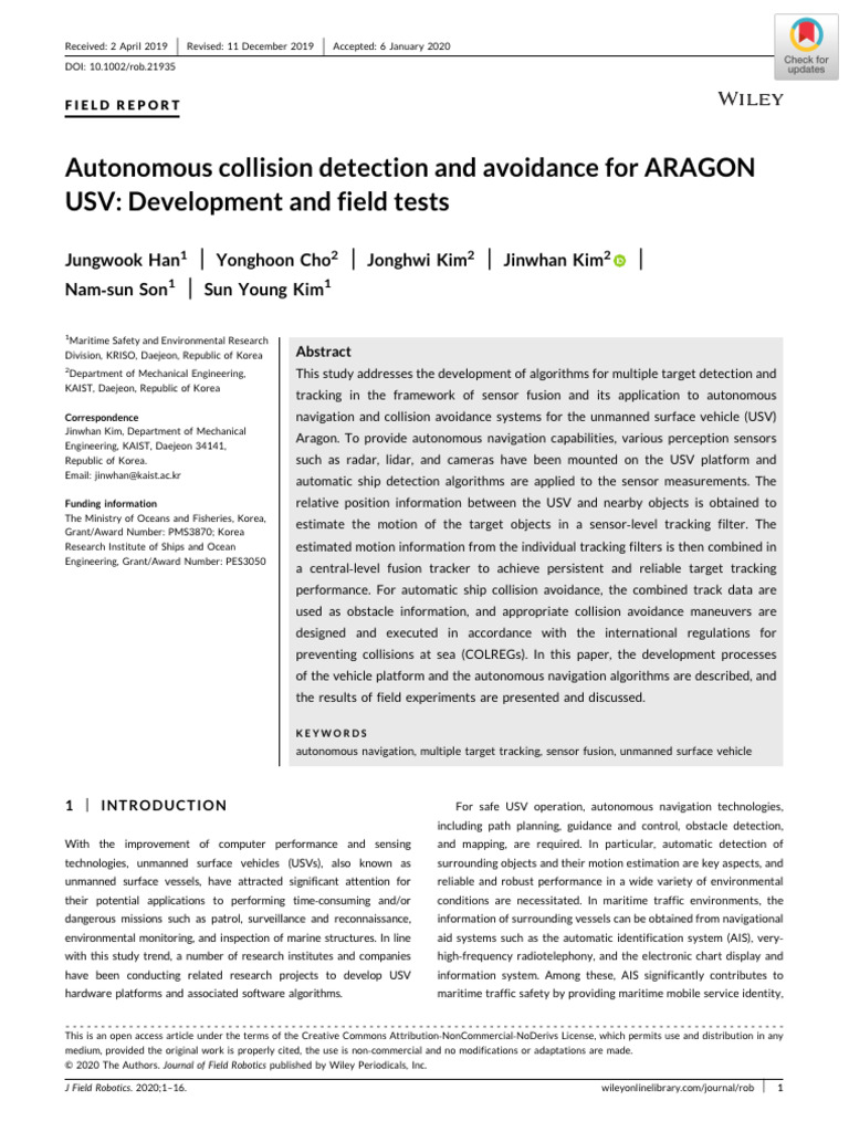 Autonomous Collision Detection And Avoidance For Aragon Pdf Lidar