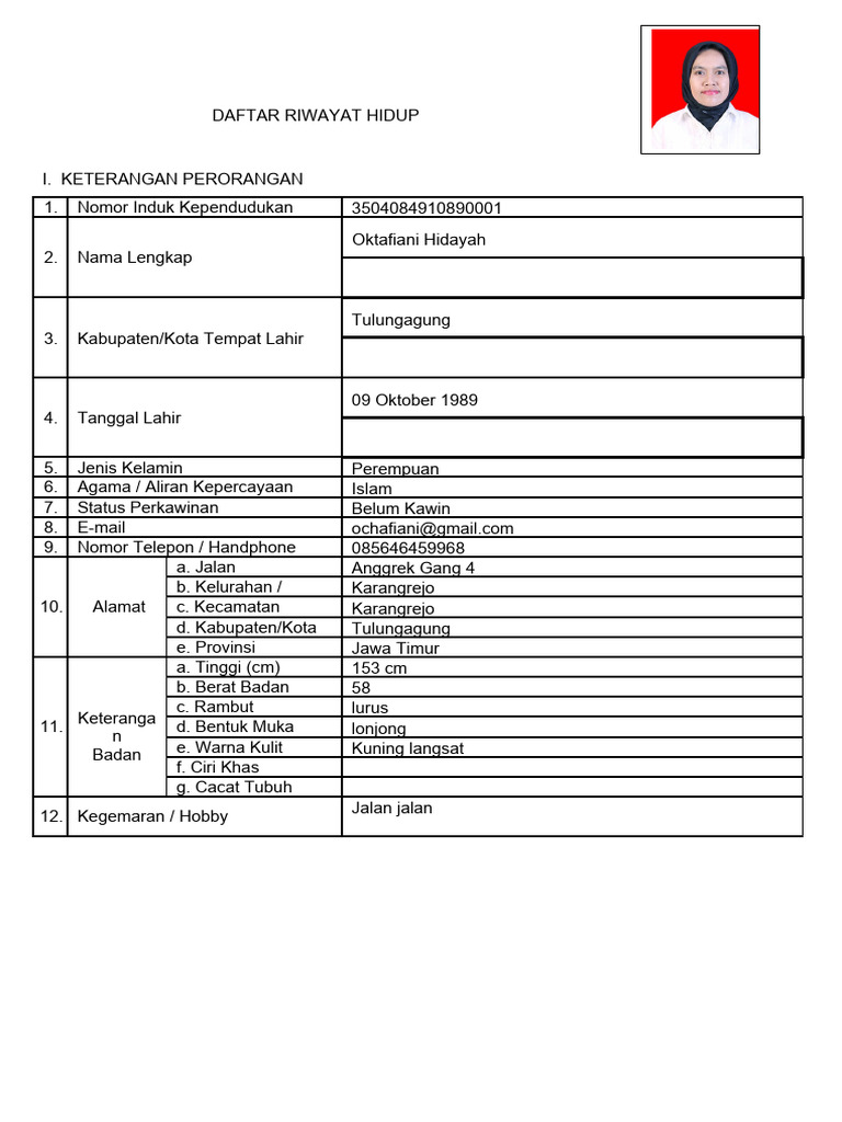 DAFTAR RIWAYAT HIDUP - CV | PDF