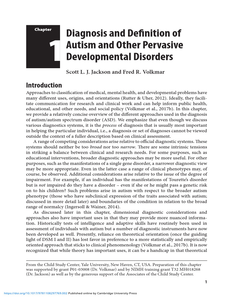 Diagnosis and Definition of Autism and Other Pervasive Developmental ...