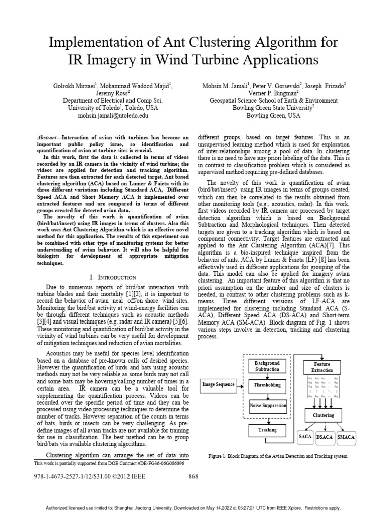 Implementation of Ant Clustering Algorithm For IR Imagery in Wind Turbine Applications | PDF ...