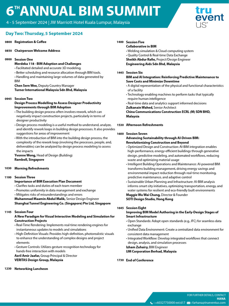 6th Annual BIM Summit Kuala Lumpur (Brochure)-5 | PDF | Building Information Modeling | Simulation