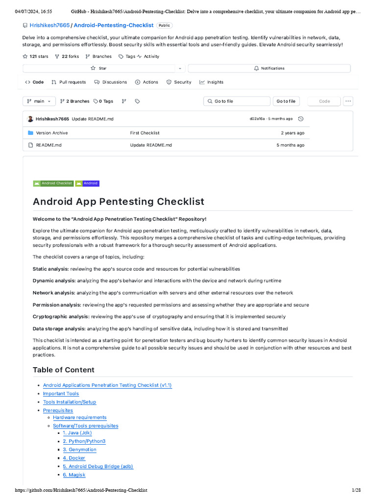 Hrishikesh7665 Android-Pentesting-Checklist | PDF | Android (Operating ...