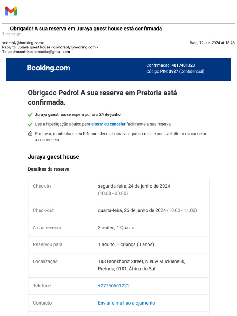 Reserva Confirmada: Juraya Guest House | PDF