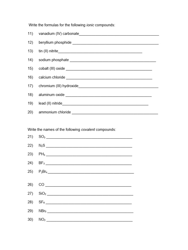 naming-chemical-compounds-worksheet | PDF | Chemical Compounds ...