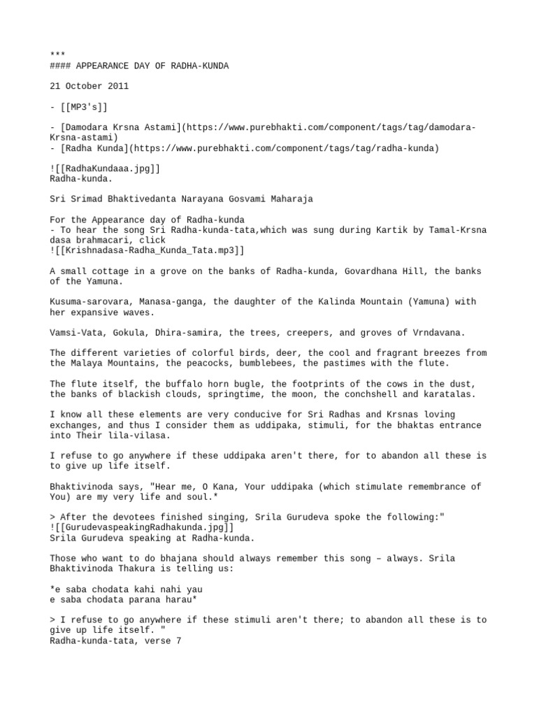 21 Oct-Appearance Day Of Radha-Kunda | Download Free PDF | Vaishnavism | Indian Poetics