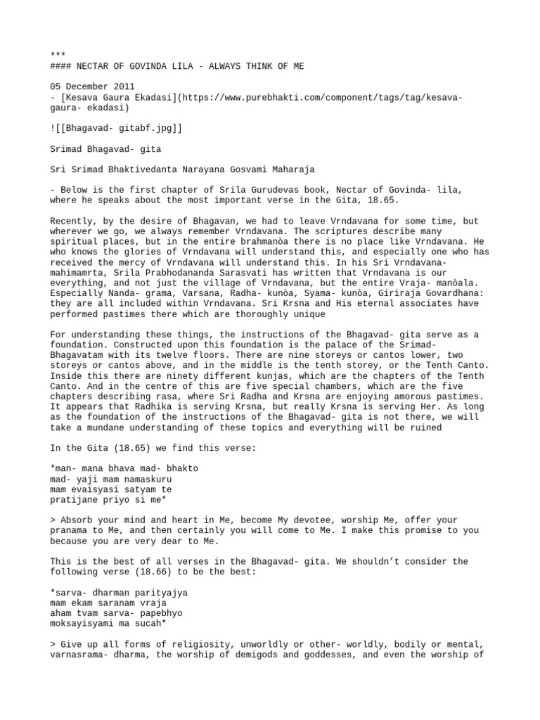 05 Dec-Nectar of Govinda Lila-Always Thin | PDF | Bhagavad Gita | Bhagavata Purana