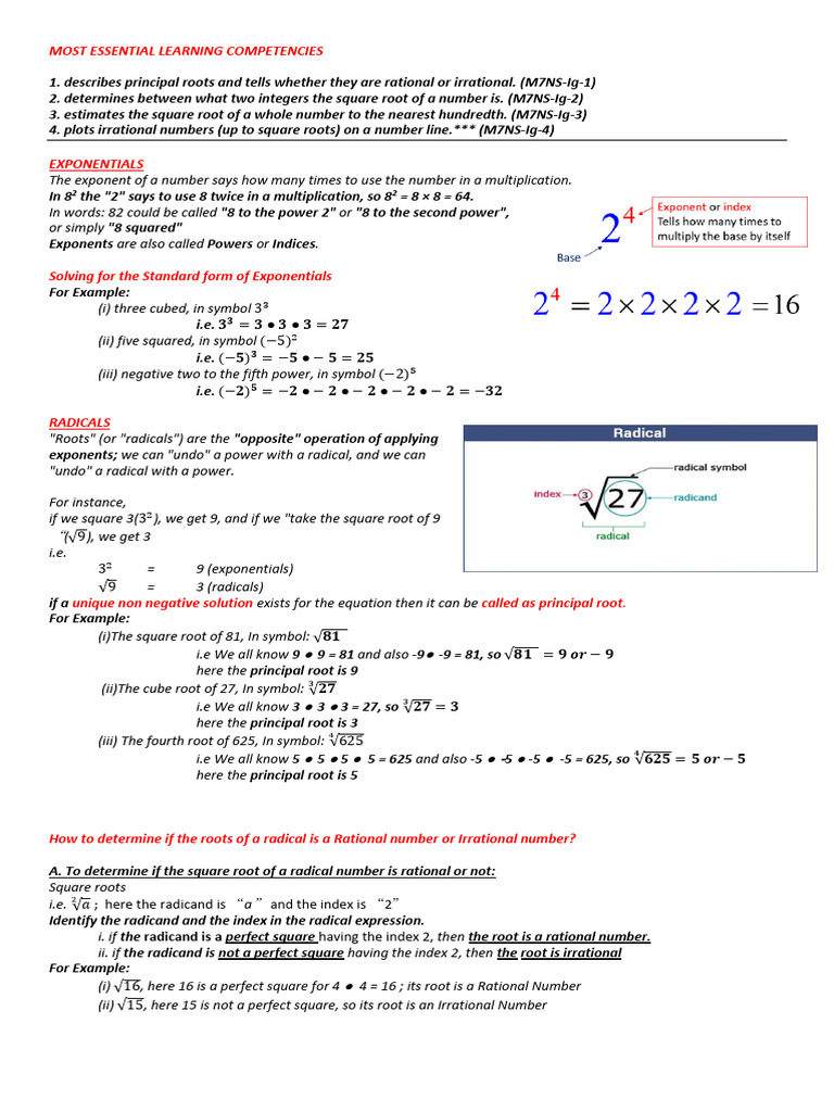 Radicals and Roots Learning Materials | PDF | Exponentiation | Numbers