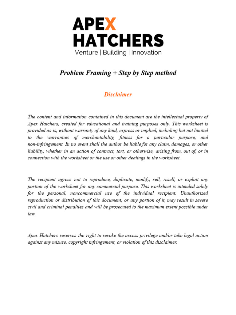 Problem Framing + Step by Step Method: Disclaimer | PDF | Critical ...