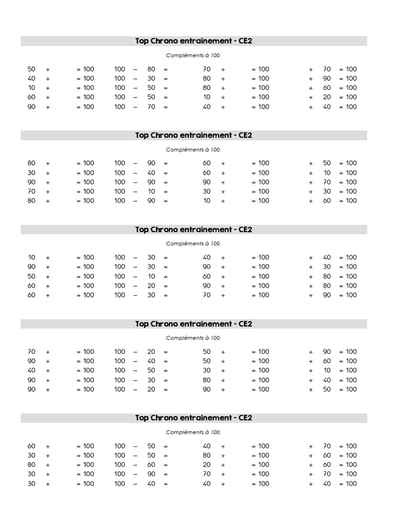 CE2 - TopChrono 1 - Compléments à 100 | PDF