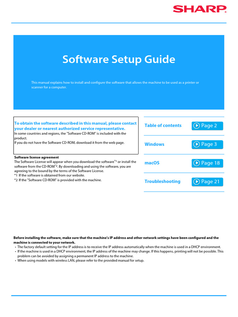Software-Setup - B10-02a - en SHARP | PDF | Installation (Computer Programs) | Operating System
