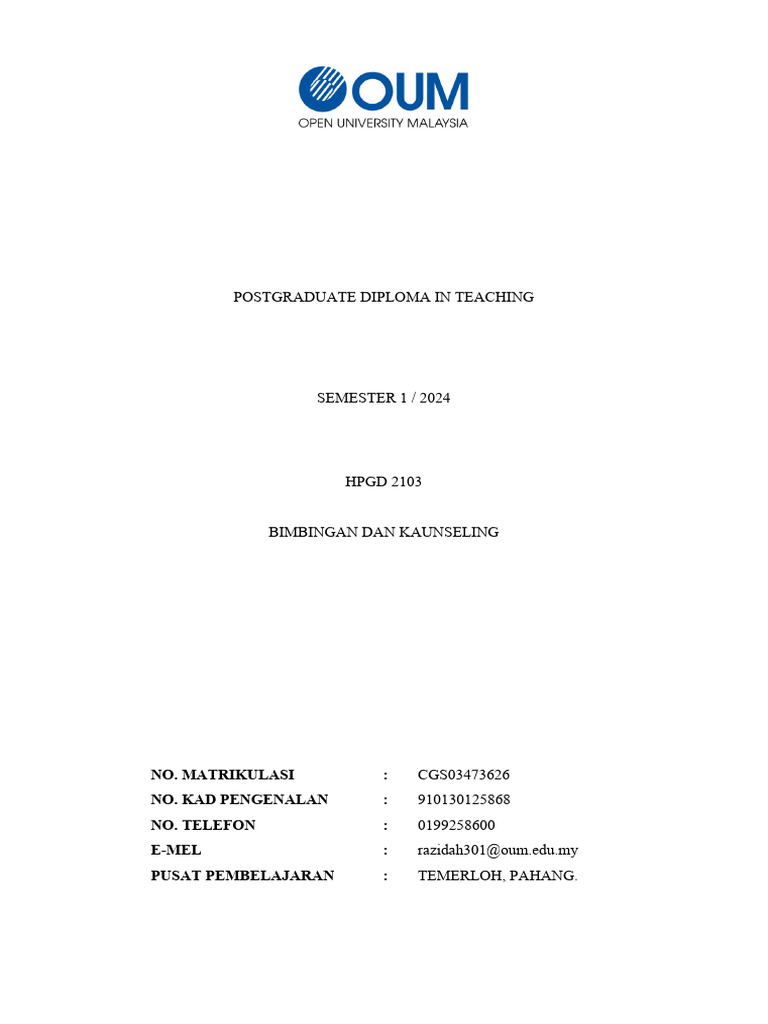 Hpgd2103 Bimbingan Dan Kaunseling Assignment | PDF
