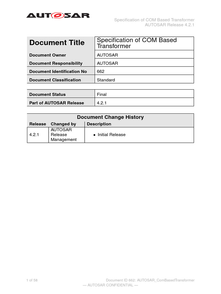 Autosar Sws Combasedtransformer Pdf Component Object Model Specification Technical Standard 