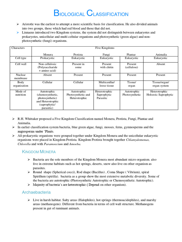 Five Kingdoms of Biological Classification | PDF | Endoplasmic ...