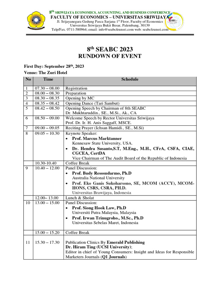 Sep13 - 8TH SEABC RUN DOWN, PALEMBANG INDONESIA | PDF