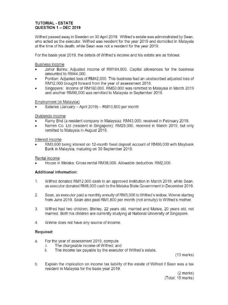 Tutorial question estate | PDF