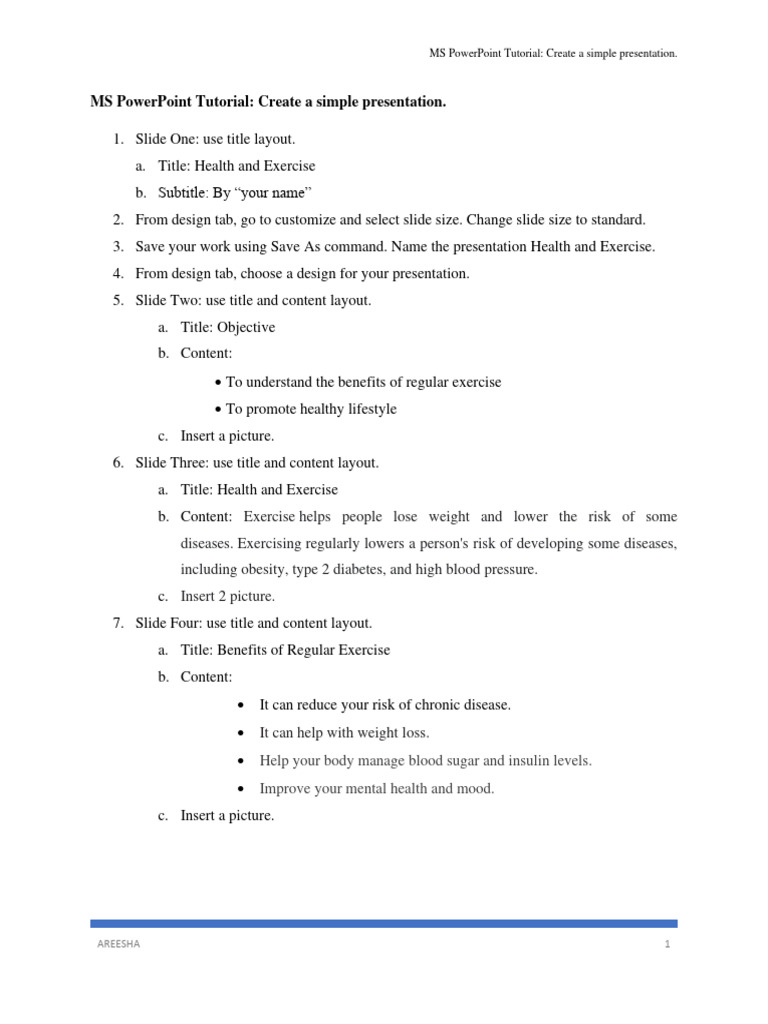 MS PowerPoint Exercise Presentation Guide | PDF