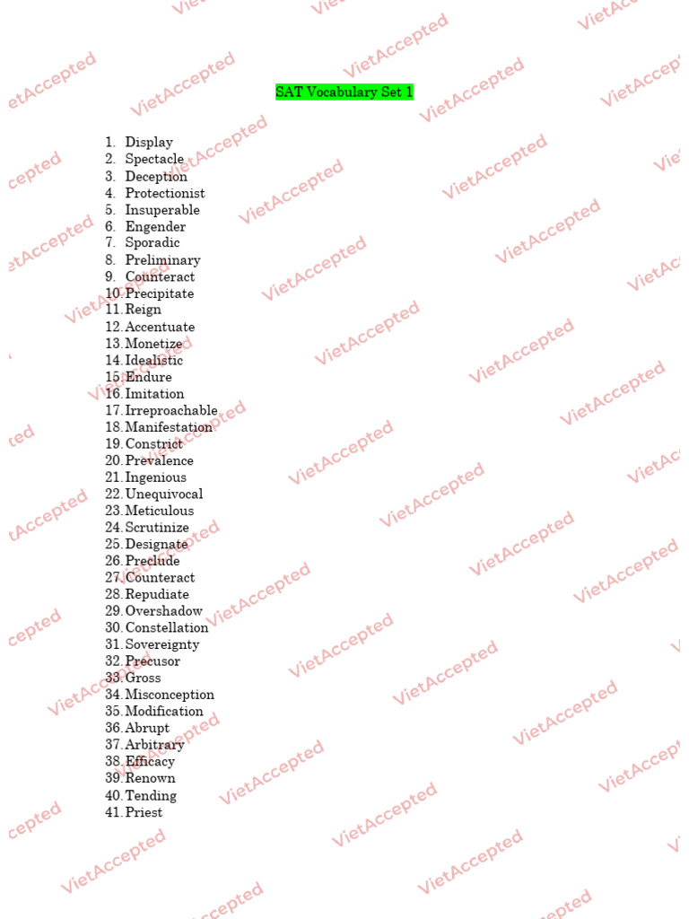 SAT Vocabulary Set 1 Overview | PDF | Deception