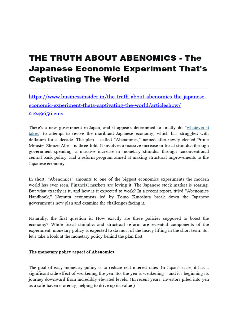 The Truth About Abenomics | PDF | Fiscal Policy | Japanese Yen