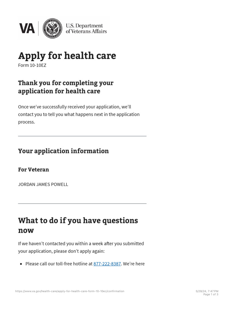 VA Application | PDF | United States Department Of Veterans Affairs
