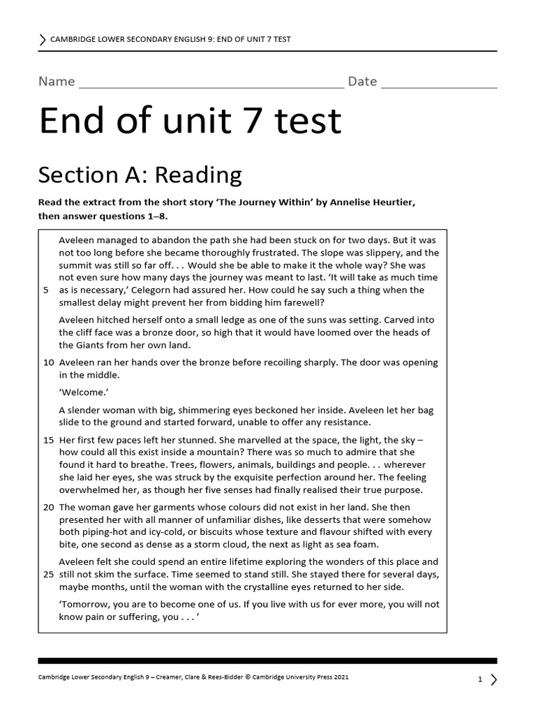 End of Unit 7 English Test | PDF