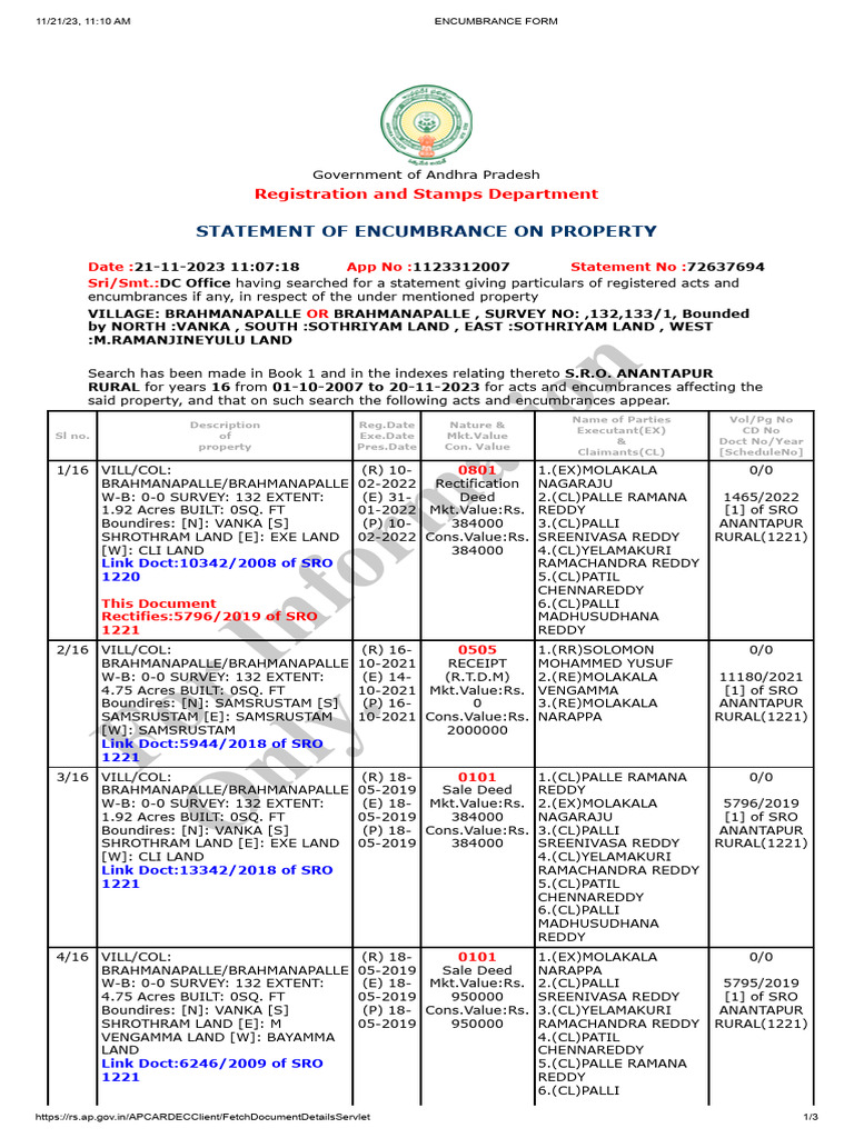 Encumbrance Form | PDF | Environmental Law | Law And Economics