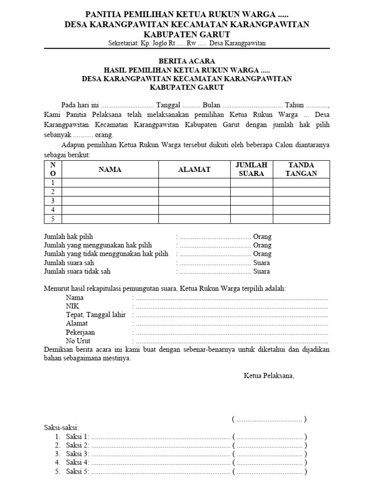 BERITA ACARa pemilihan rw | PDF