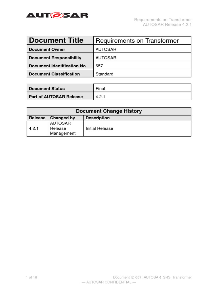 AUTOSAR SRS Transformer | PDF | Specification (Technical Standard) | Component Object Model