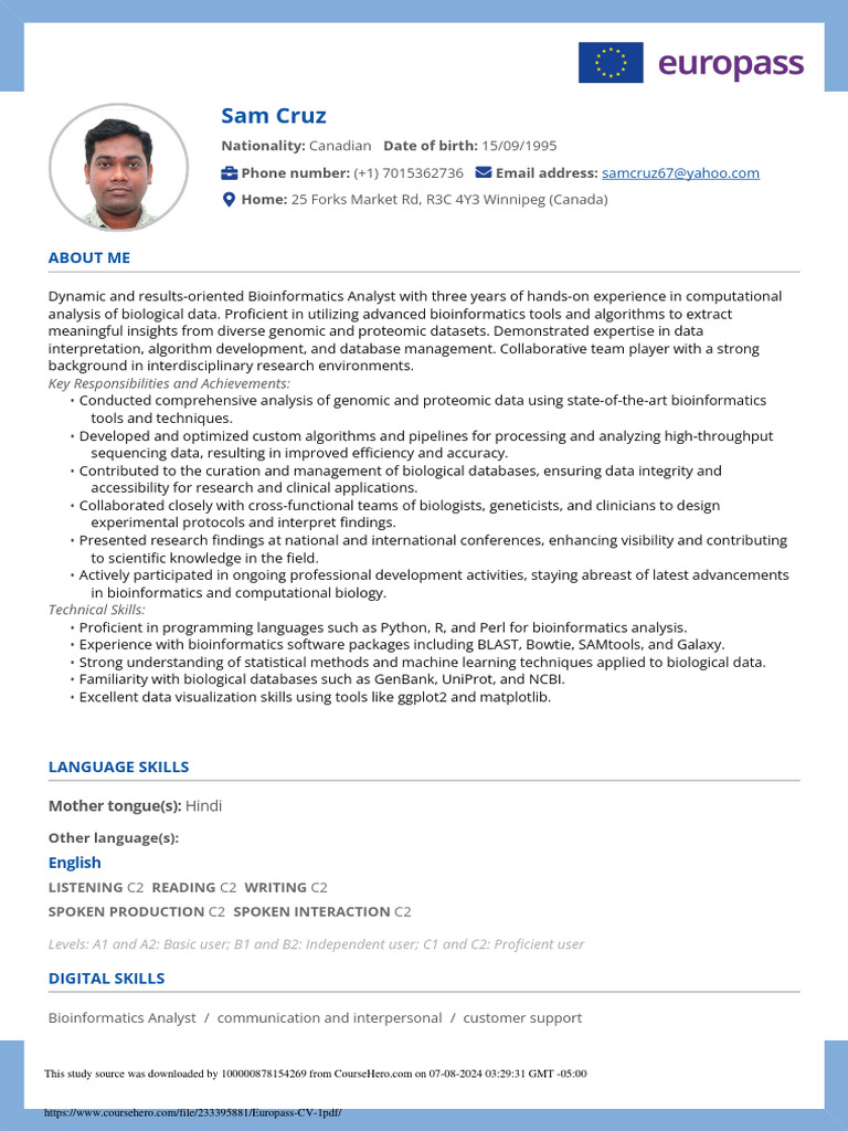 Europass_CV_1.pdf | PDF | Bioinformatics | Data