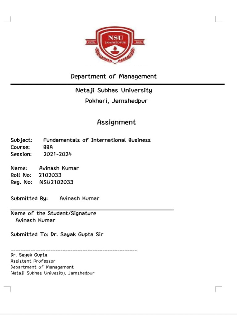 International Business Assignment (Avinash Kumar) | PDF