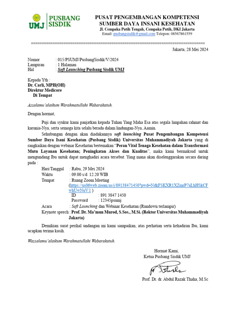 28.05.24 - Pusbang Sisdik UMJ - Surat Undangan Soft Launching & Webinar ...