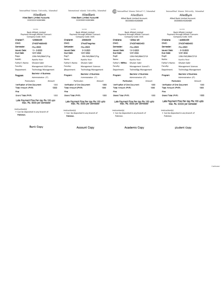 Comsats University Challan Form | PDF | Money | Rupee