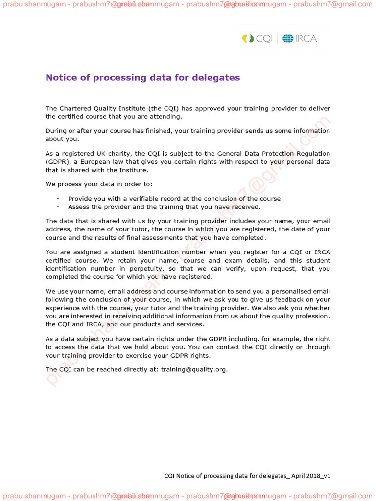 01 GDPR Notice of Processing Data For Delegates v1 | PDF