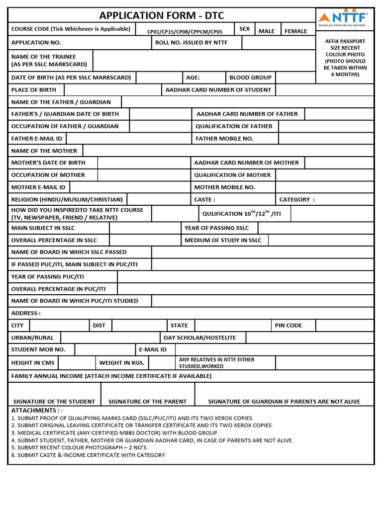 NTTF Course Application Form | PDF | Government And Personhood