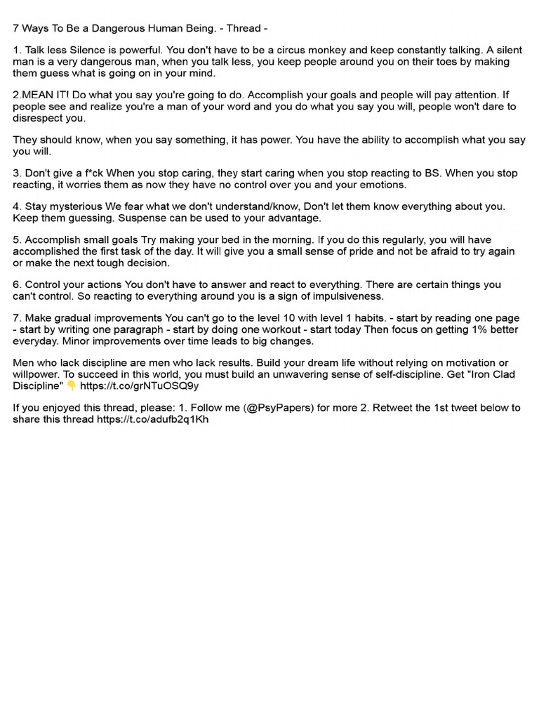 7 Ways To Be a Dangerous Human Being. - Thread - 9 | PDF 7 Ways To Be a Dangerous Human Being. - Thread - 9 | PDF