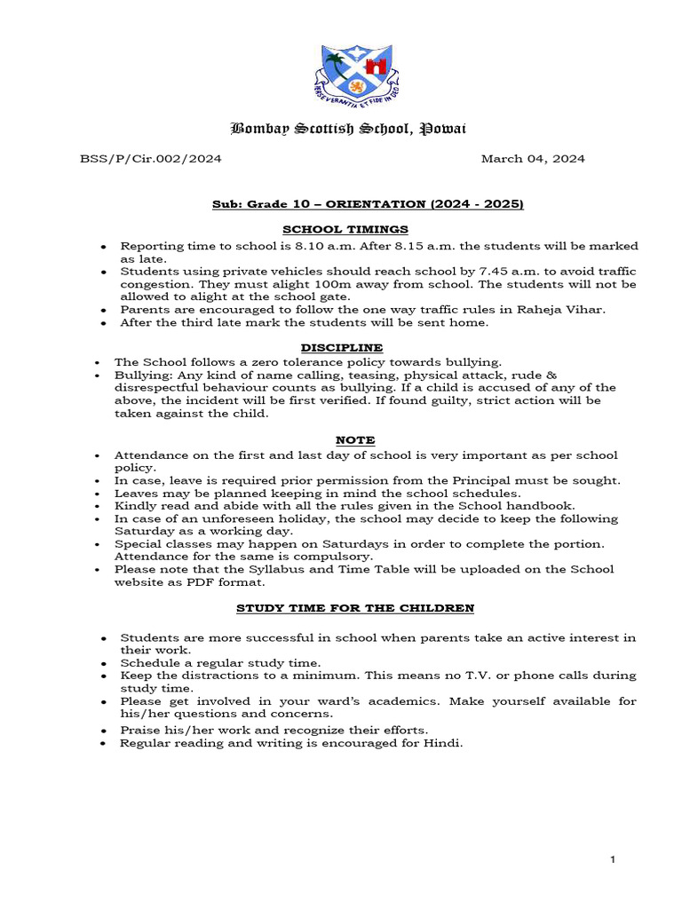 Circular 2-Grade 10 Orientation 2024-25 | PDF | Paintings | Sustainability