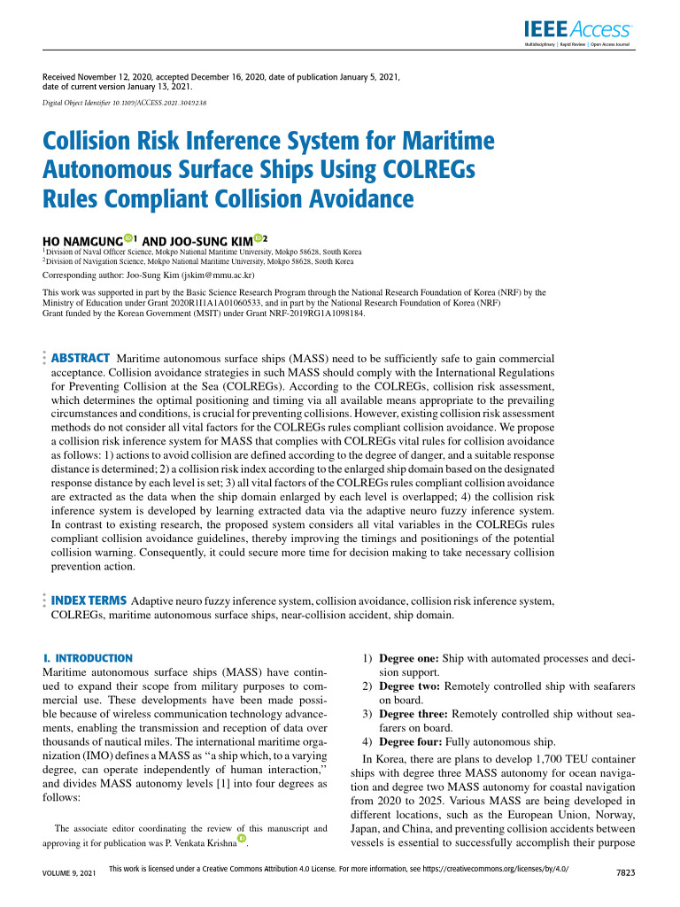 Collision Risk Inference System For Maritime Autonomous Surface Ships Using COLREGs Rules ...