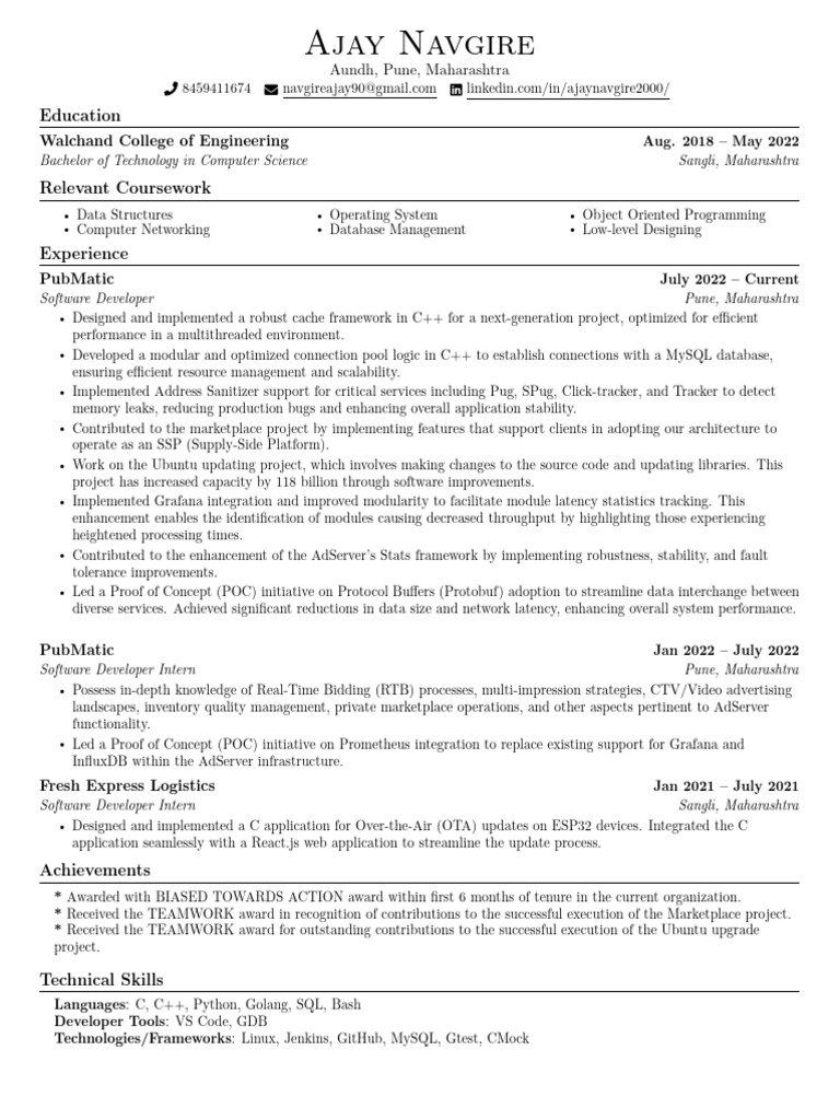 Ajay Navgire Resume | PDF | Databases | Computer Network
